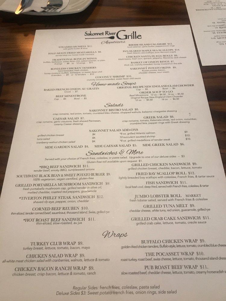 Menu at Sakonnet River Grille restaurant, Tiverton