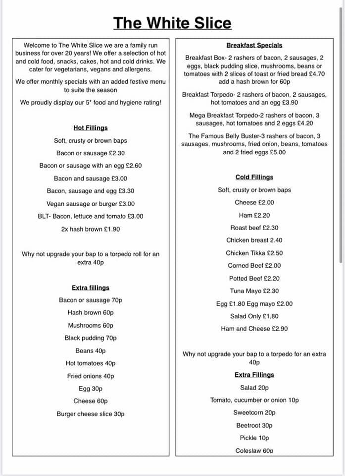 Menu at The White Slice restaurant, Leicester