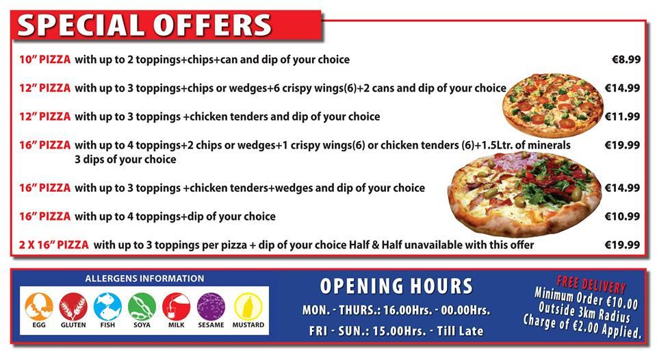 Menu at Three Fellas Pizza pizzeria, Waterford, The Glen