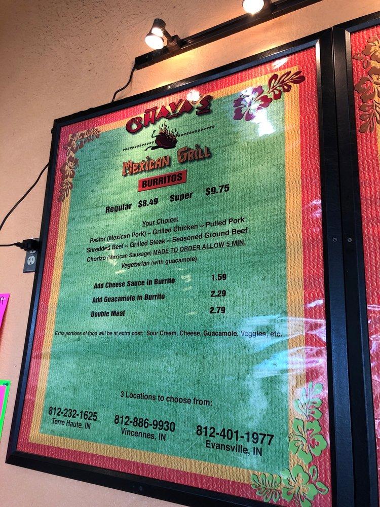 Menu at Chavas restaurant, Muncie