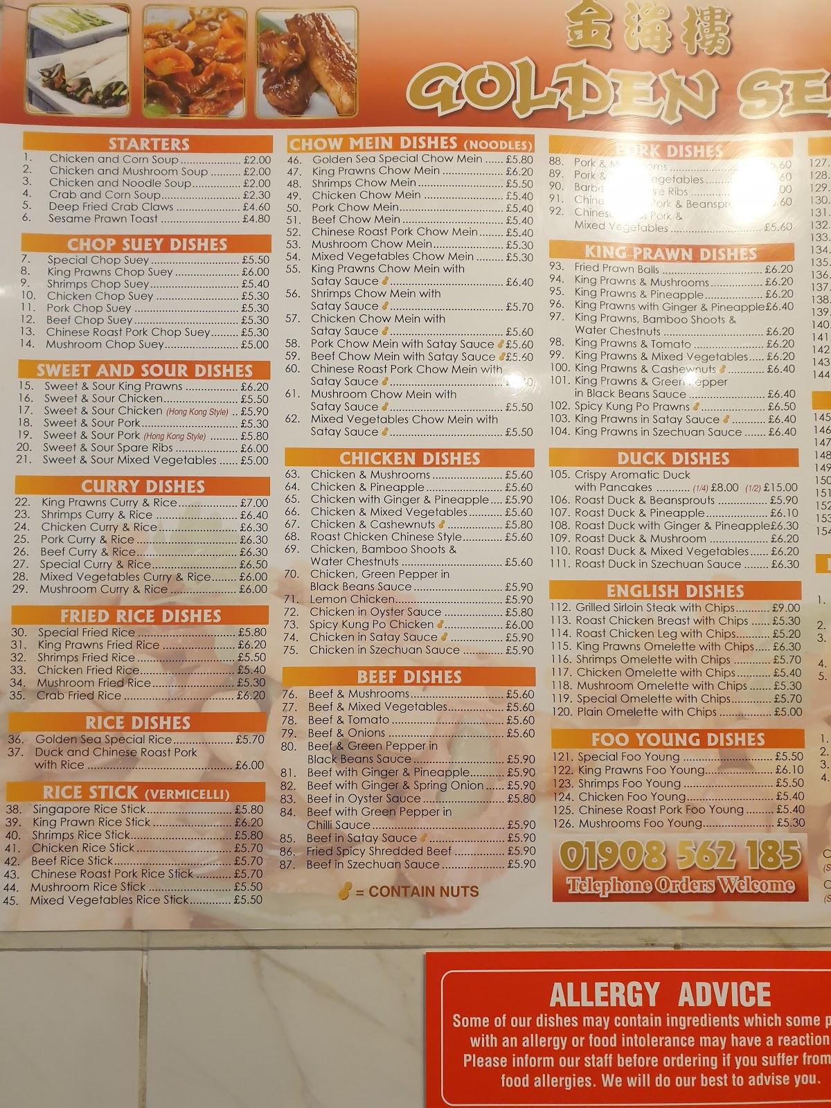 Menu at Golden Sea fast food, Greenleys, 7 Wolverton Rd