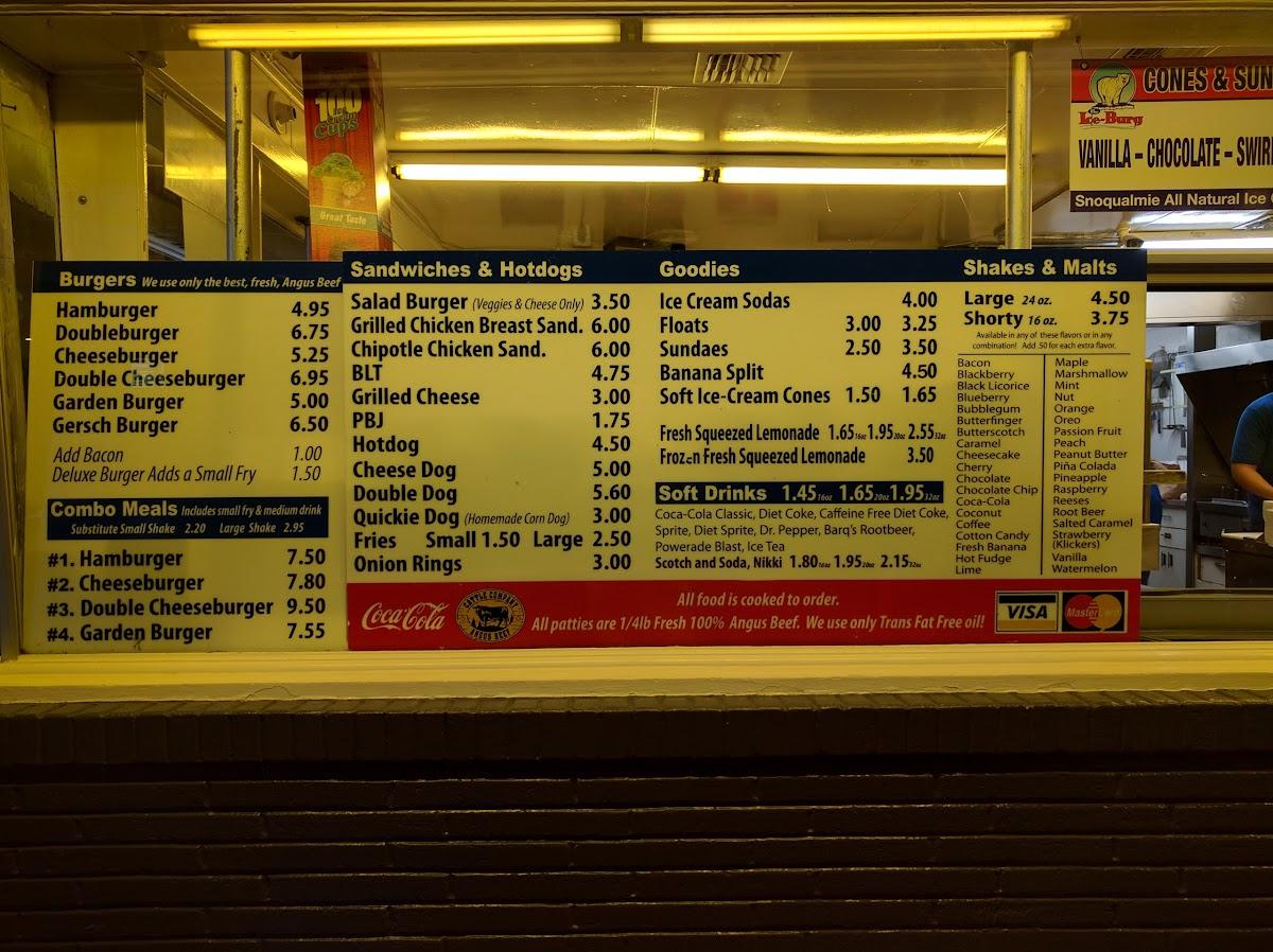 Menu at Ice-Burg Drive-In fast food, Walla Walla