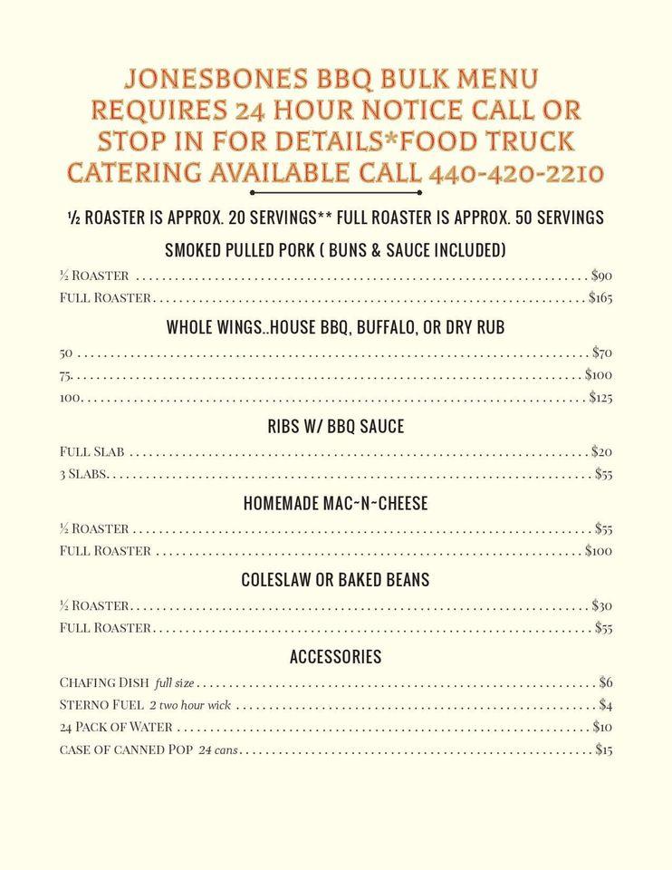 Menu at Jones Bones BBQ & Grub, Grafton