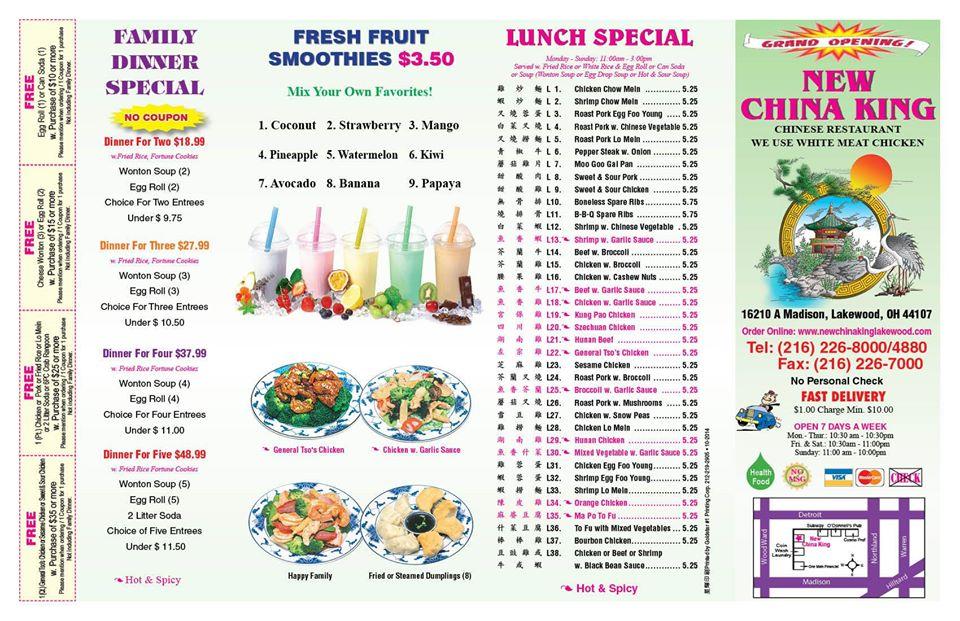 Menu at New China King restaurant, Lakewood