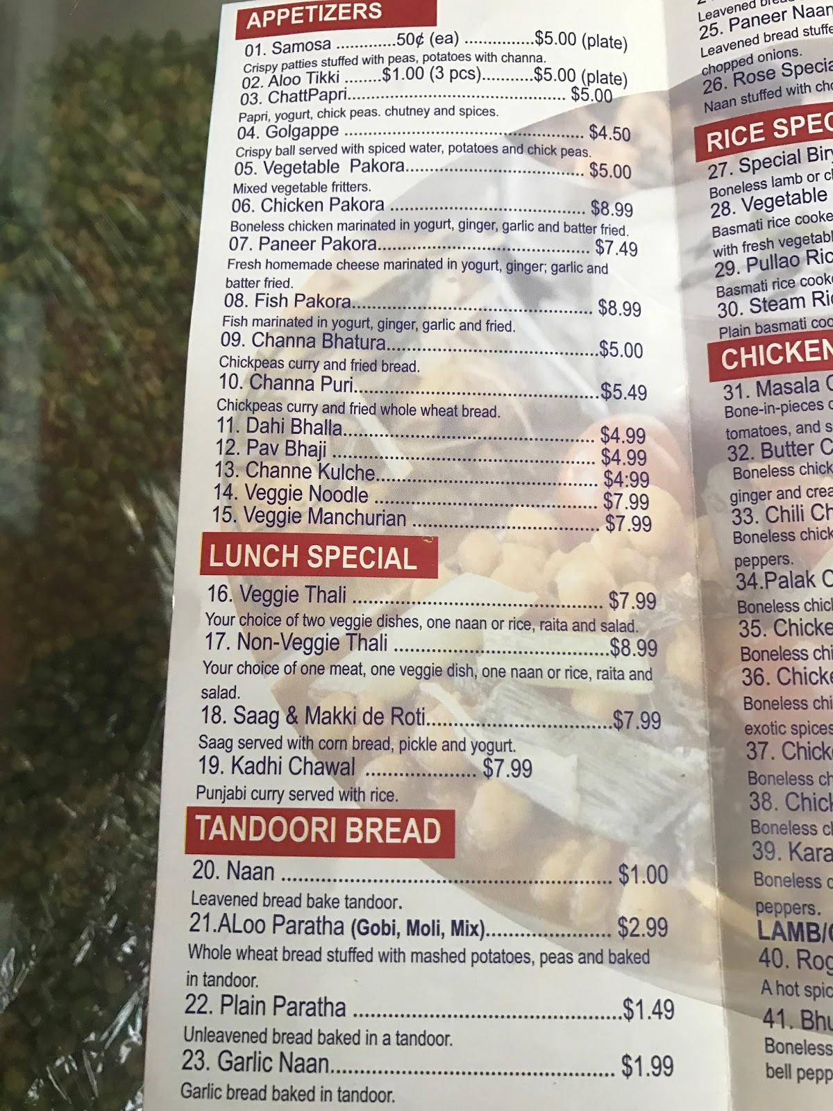 Menu at Rose Sweets & Tandoori Hut (88th Ave.) restaurant, Surrey