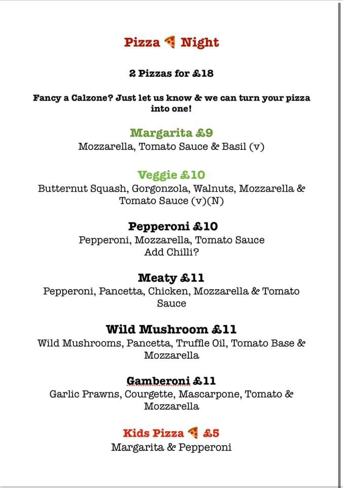 Menu at The Bull Inn pub & bar, Southam