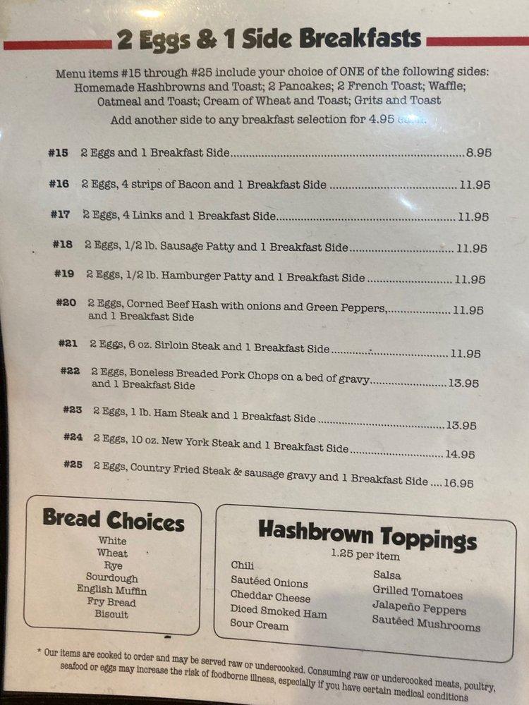 Menu at Tippy cow cafe, Billings