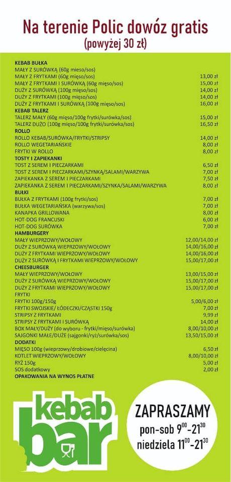 Menu at Bar Kebab, Police