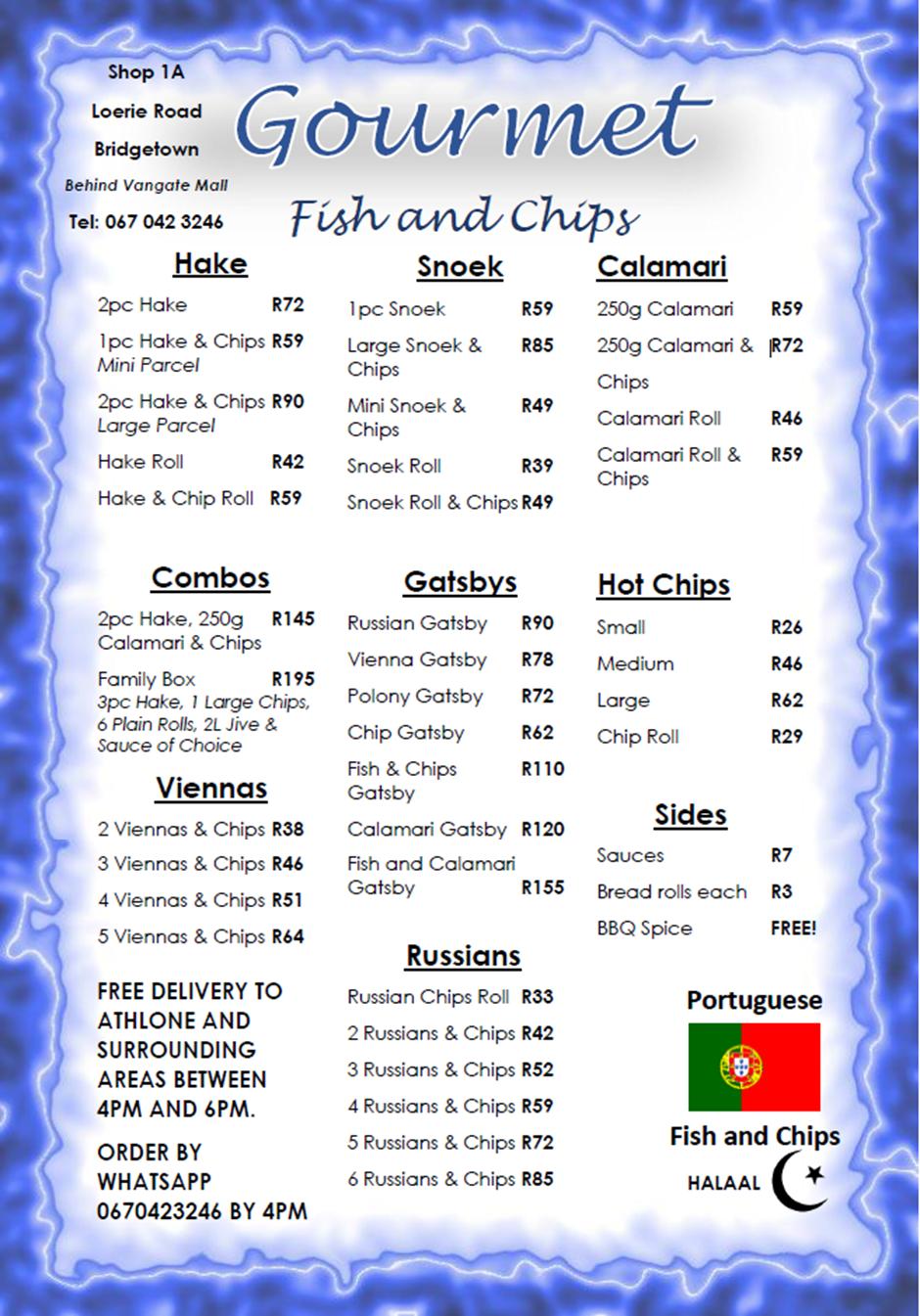 Menu at Gourmet Fish & Chips fast food, Cape Town