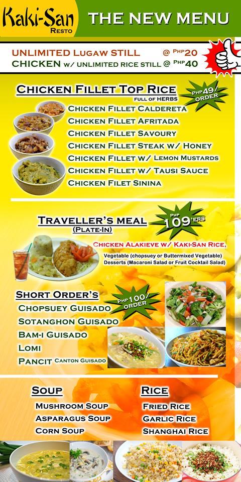 Menu at Kaki-san Restaurant, Cotabato City