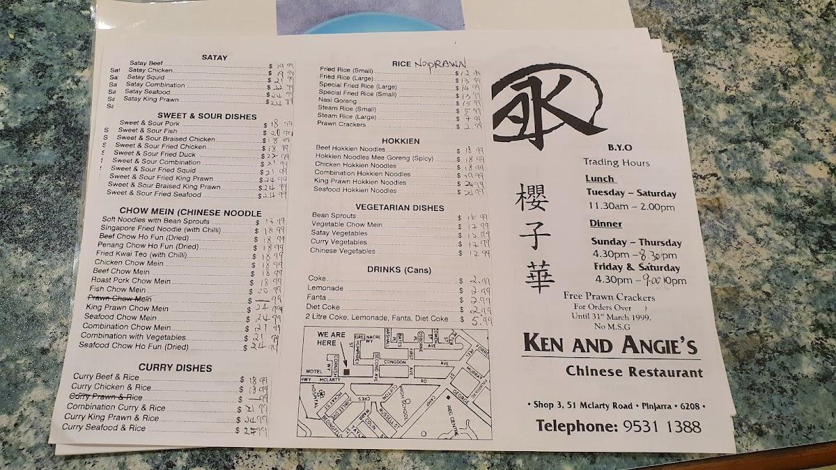 Menu at Ken & Angie Chinese Restaurant, Pinjarra