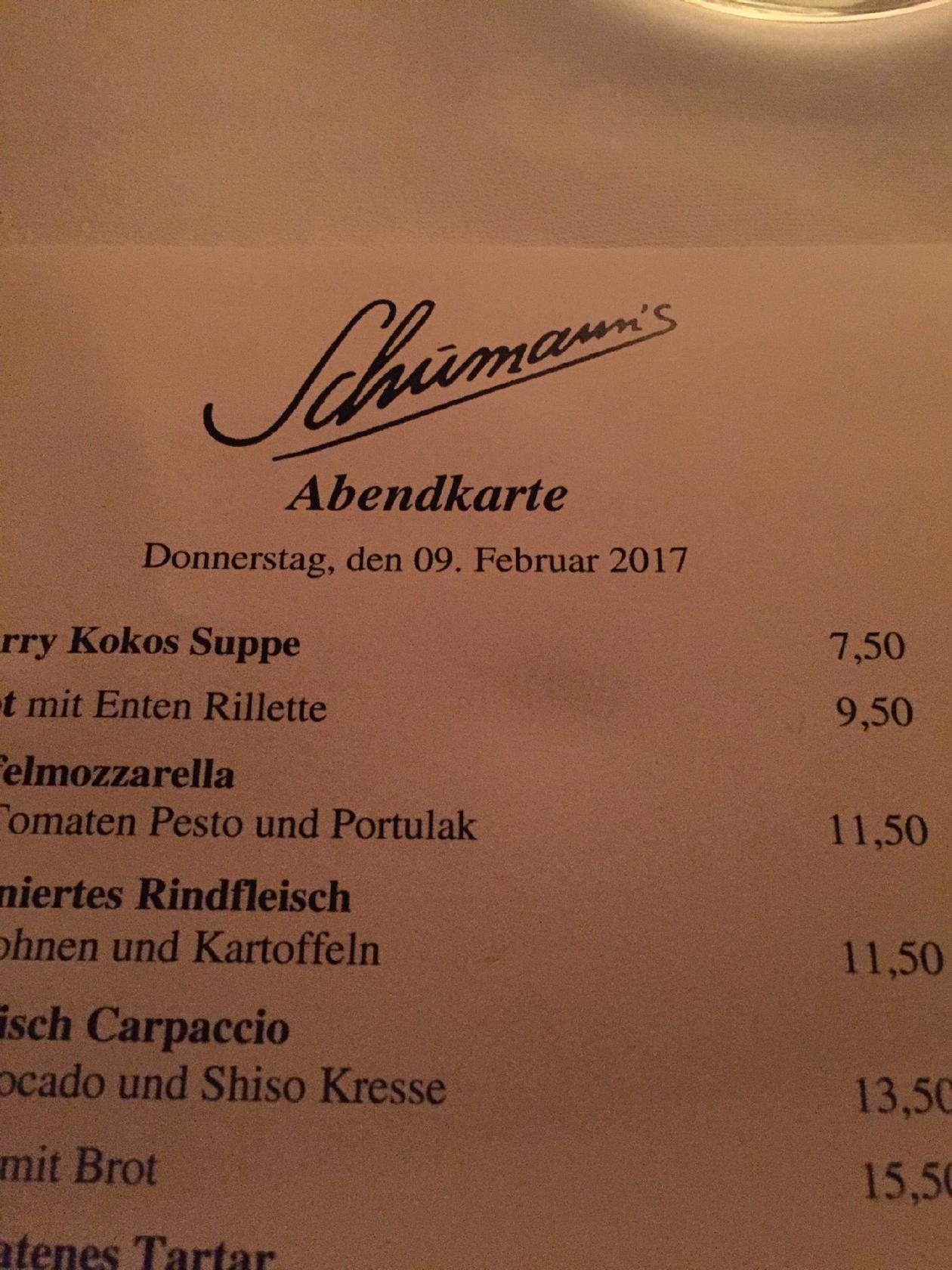 Speisekarte von Schumann's Bar am Hofgarten, München