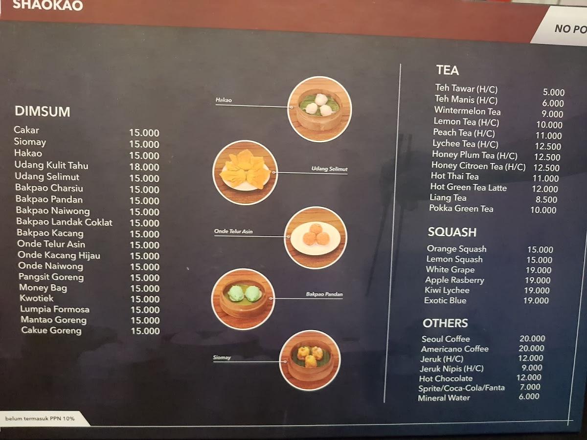 Menu at Shaokao Pringgading restaurant, Semarang