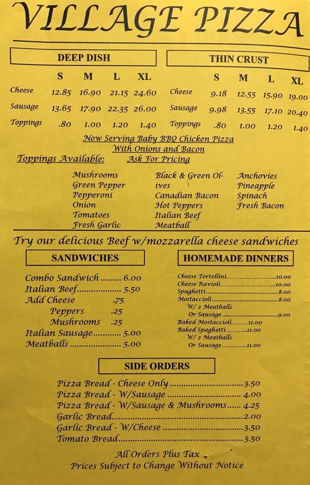 Menu at Village Pizza pizzeria, Tinley Park, Oak Park Ave # 1