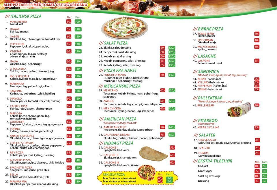Menu at Chicho Franko Pizza og Grill pizzeria, Aarhus