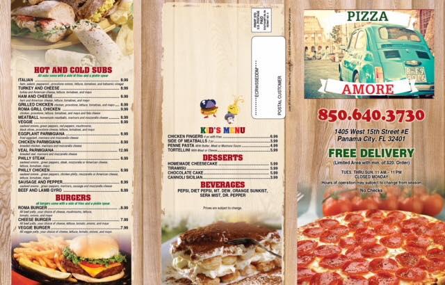 Menu at Pizza Amore pizzeria, Panama City