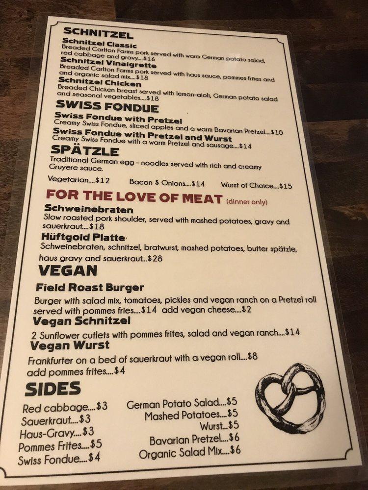 Menu at Urban German Wursthaus restaurant, Portland