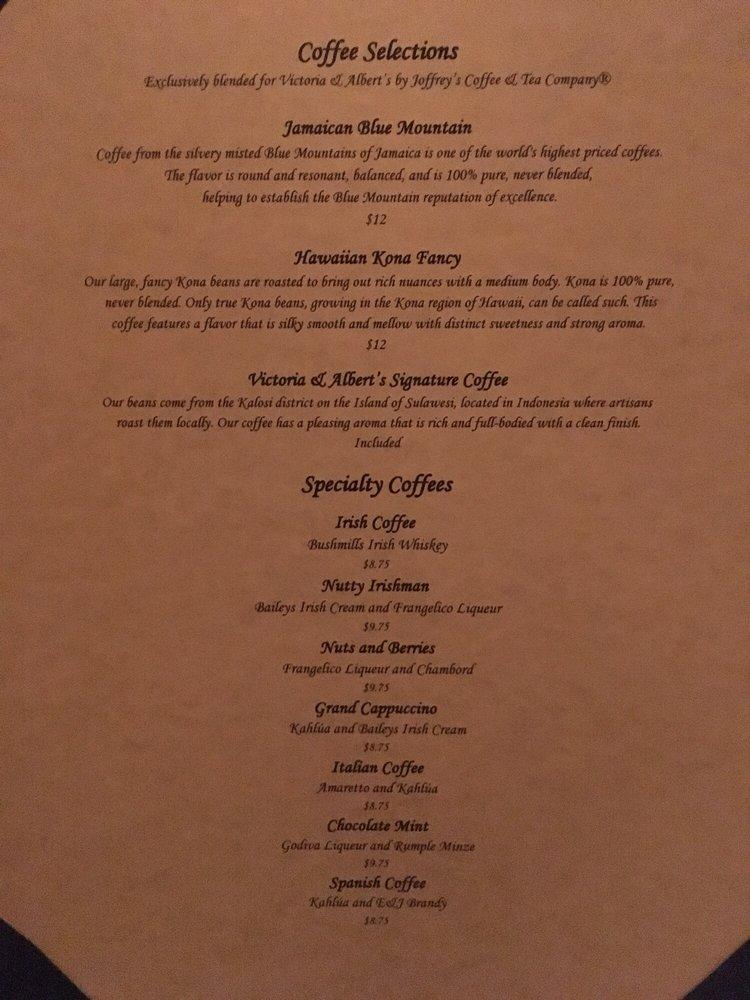 Menu at Victoria & Albert's restaurant, Orlando