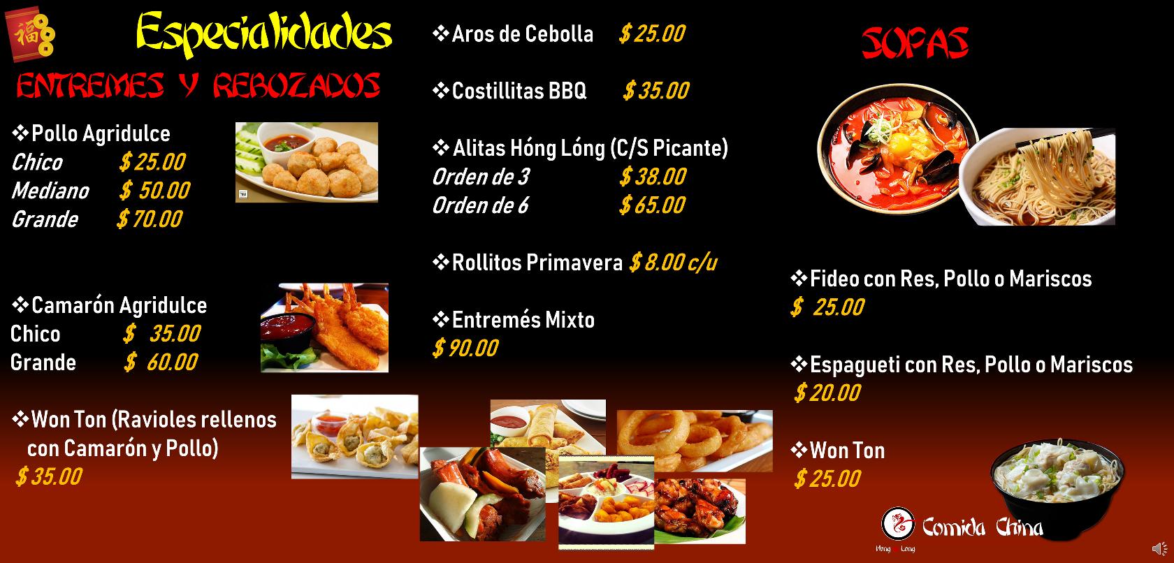 Menu at Comida China Hóng Lóng Acayuca restaurant, Acayuca