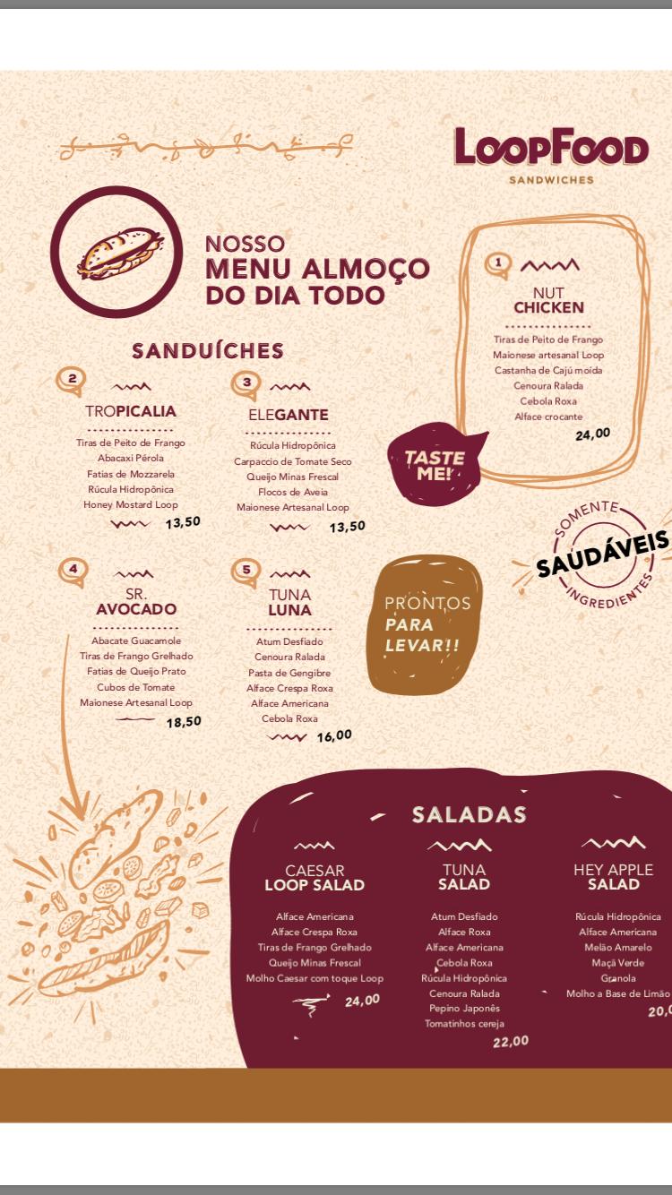 Menu at Loop Food - Sandwiches cafe, Curitiba, R. Comendador Araújo