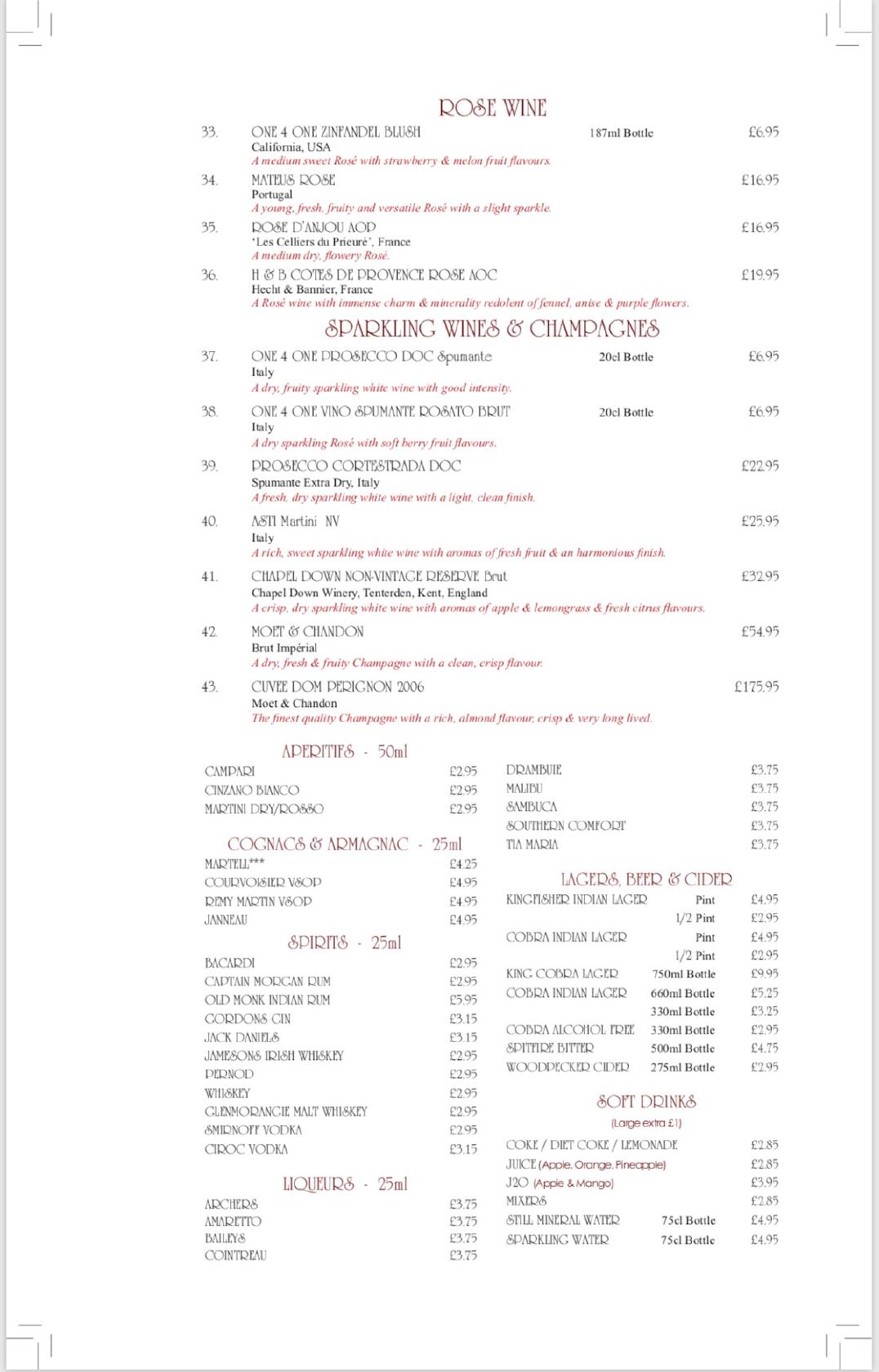 Menu at Mahdi Lounge restaurant, Rye