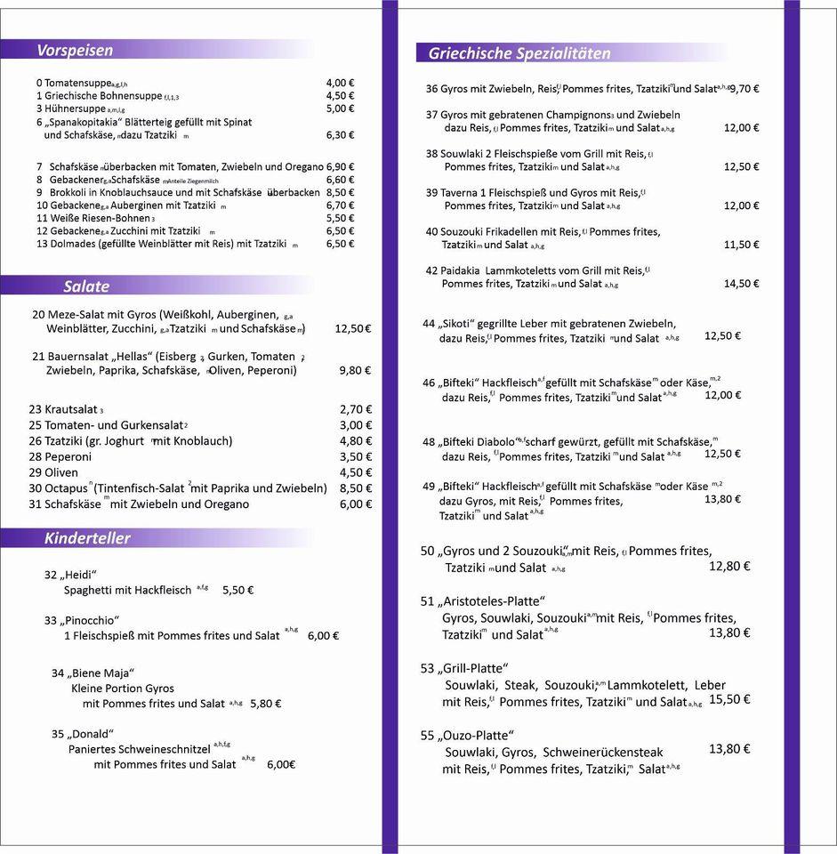 Menu at PLAKA restaurant, Hitzacker, Am Langenberg 3