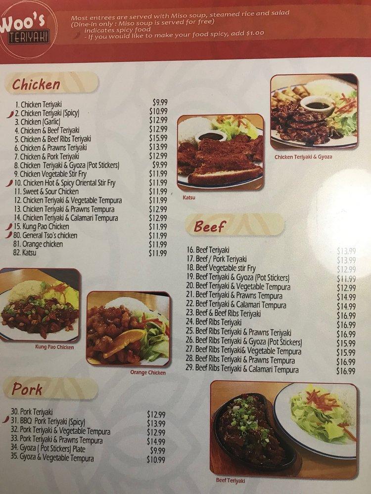 Menu at Woo's Teriyaki restaurant, Richland