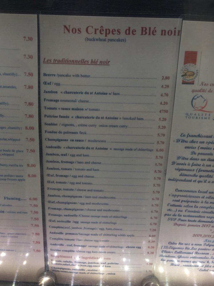 Carta del restaurante Crêperie La Fregate, Le Faou