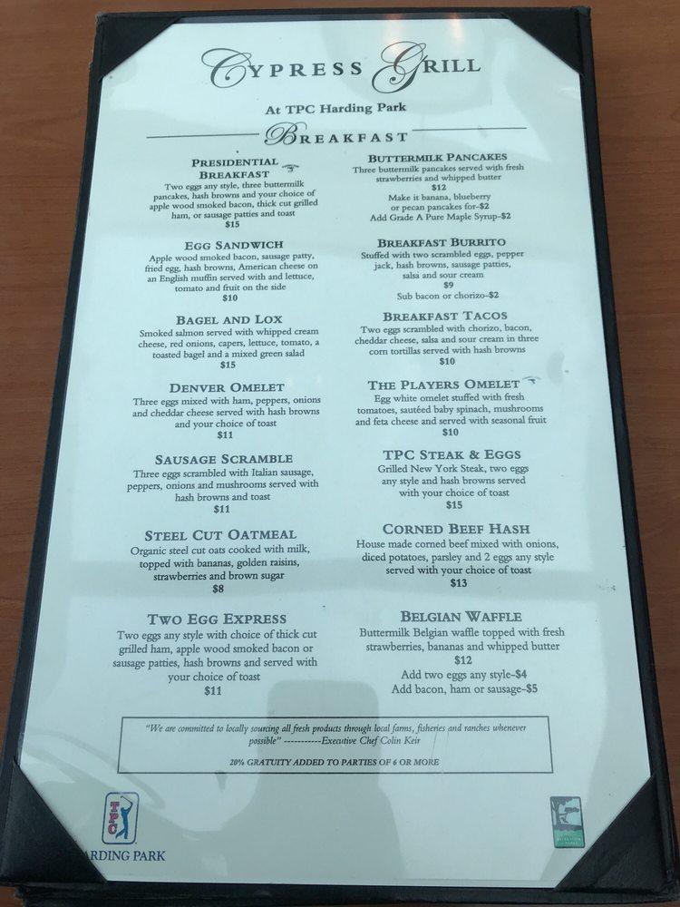 Menu at Cypress Grill restaurant, San Francisco