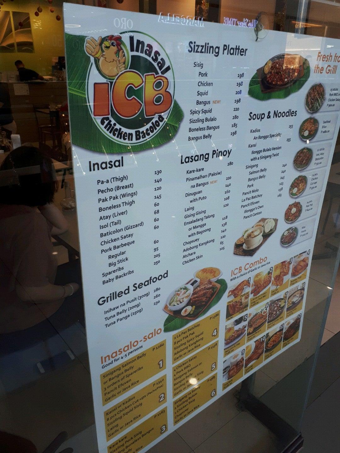 Menu at Inasal Chicken Bacolod restaurant, Parañaque, F2PV+MR6