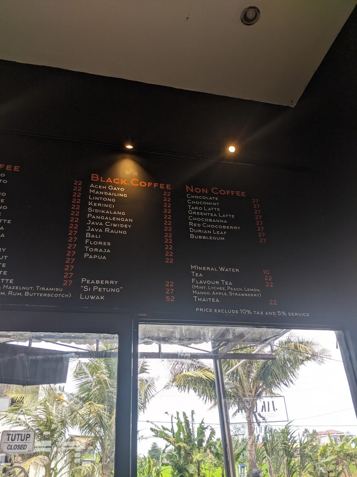 Menu at Jakarta Coffee House Bali, Mengwi