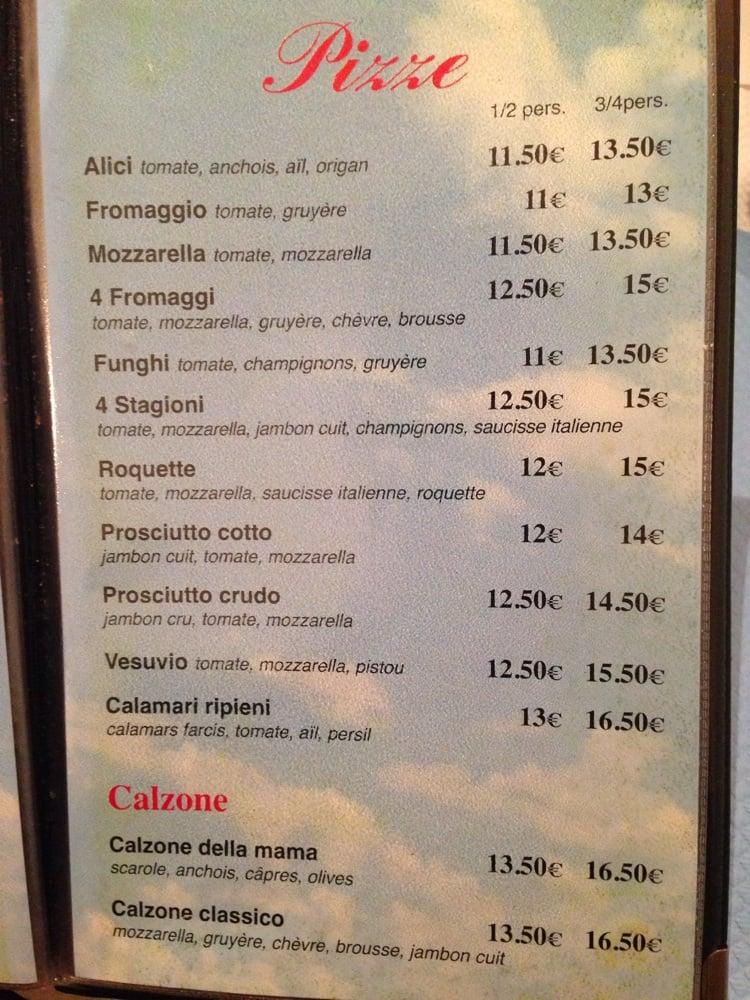 Menu at Le vesuvio pizzeria, Marseille