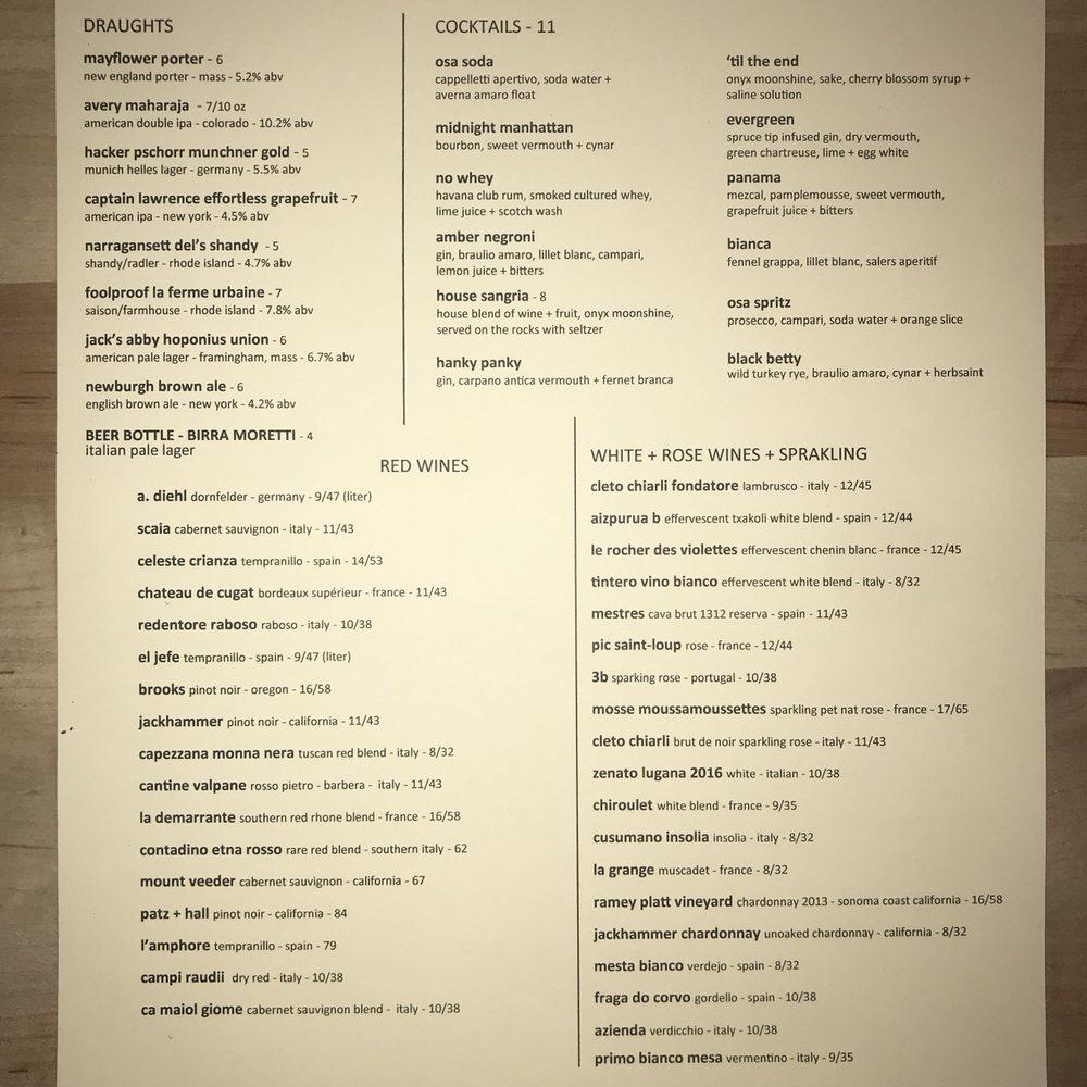 Menu at OSA pub & bar, Middletown