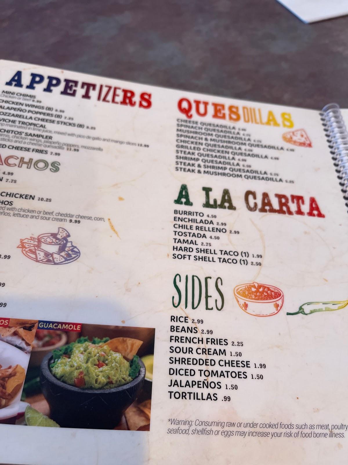 Menu at Panchito's Villa restaurant, Loris, Broad St