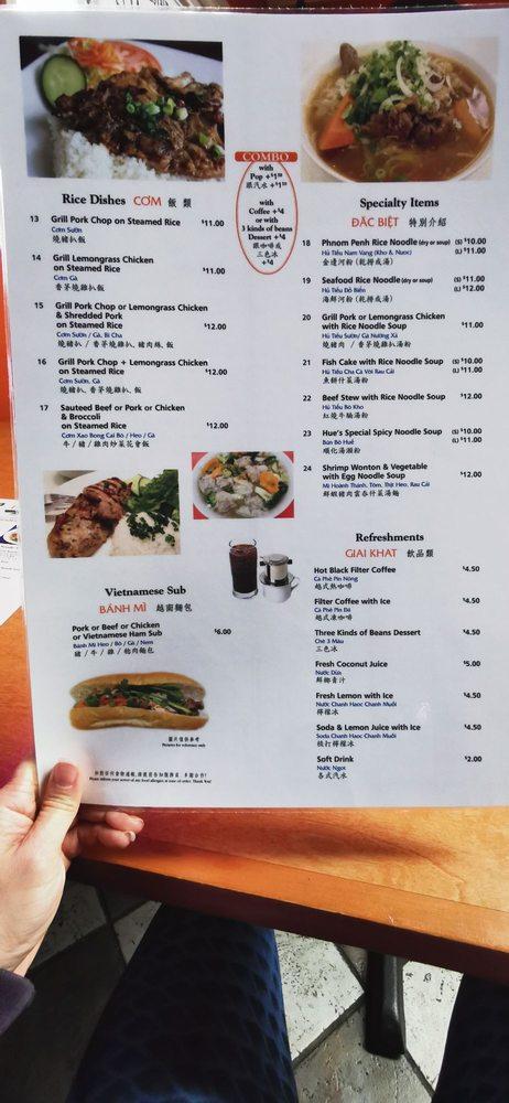 Menu at Phở Pasteur Restaurant, Burnaby