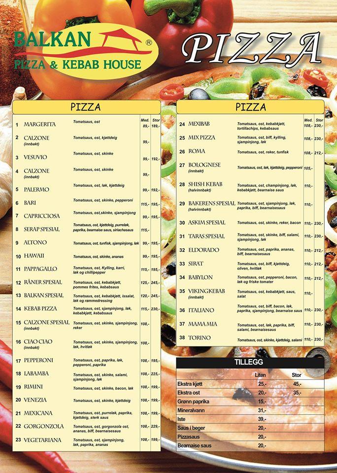 Menu at Balkan Pizza & Kebab House restaurant, Askim
