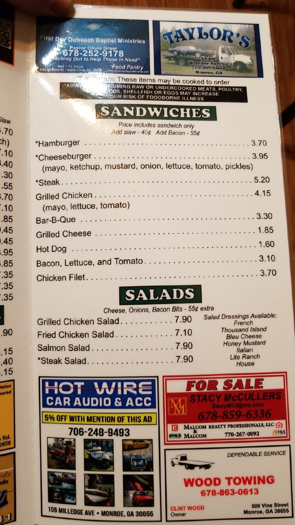 Menu at Campton Restaurant, Monroe, State Hwy 11