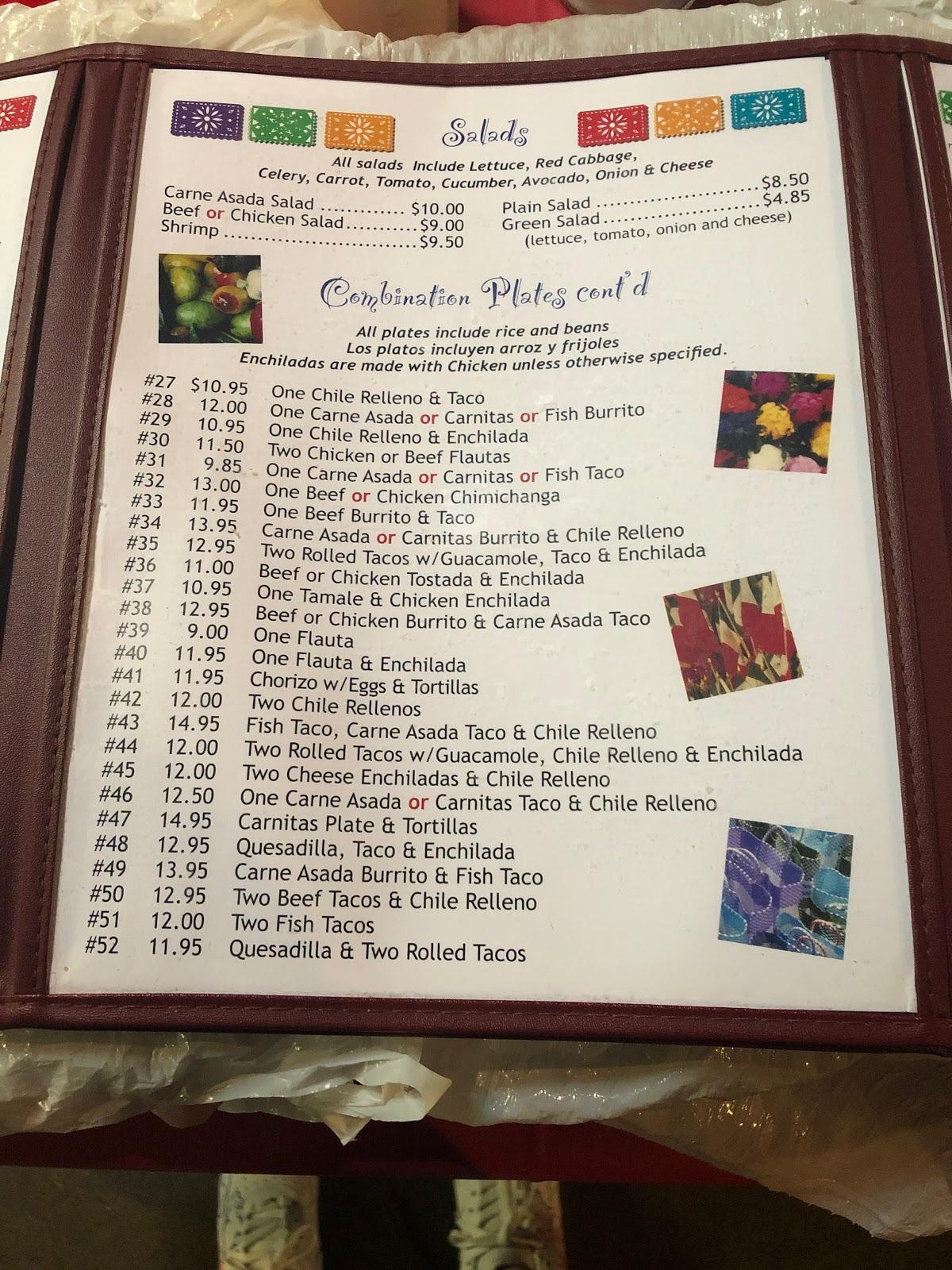 Menu at El Michoacan Restaurant, Ramona