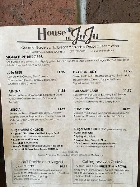 Menu at House of JuJu pub & bar, Clovis, 565 Pollasky Ave #101