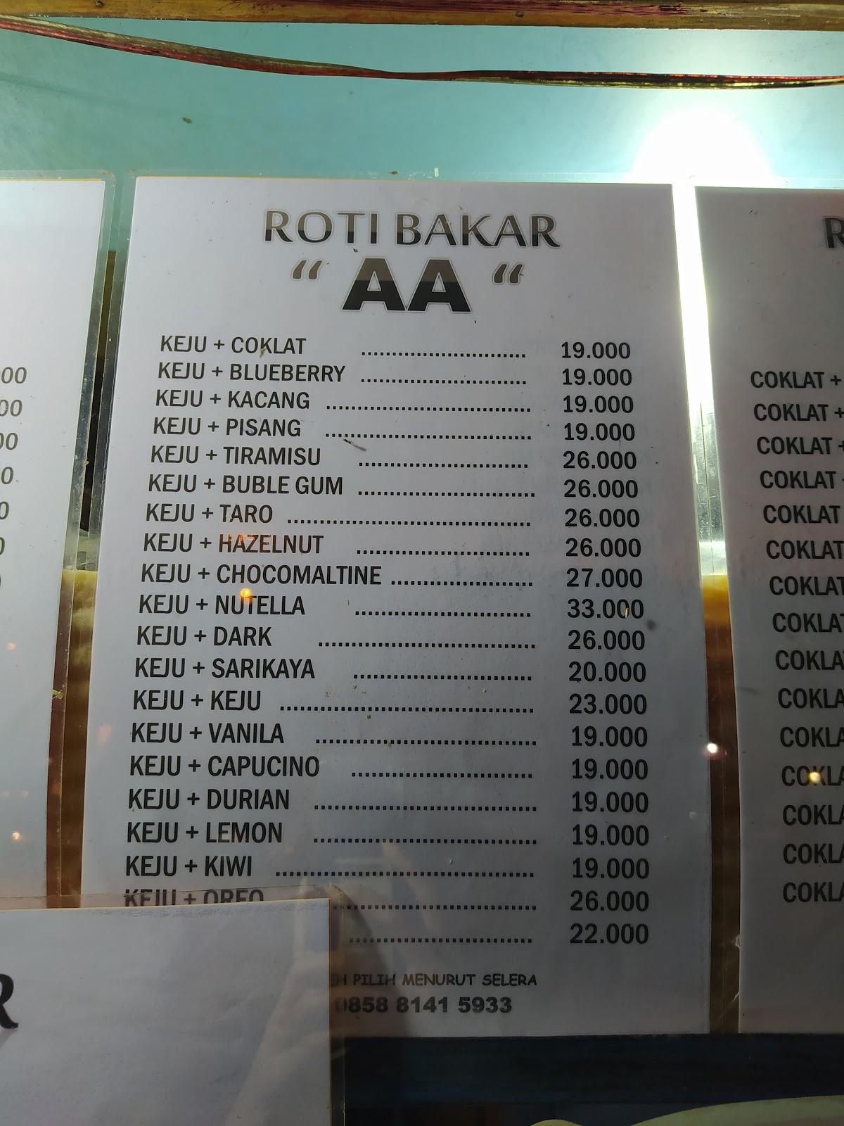 Menu at Roti Bakar Aa', Depok