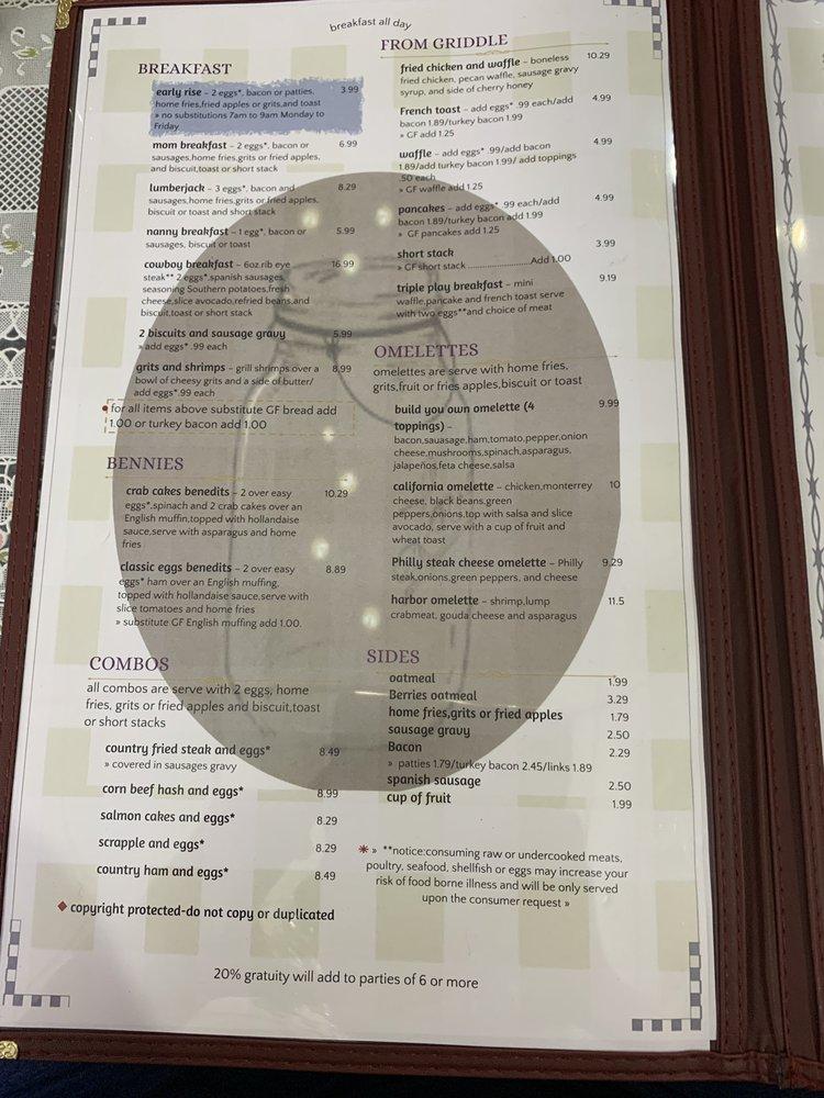Menu at Southern taste diner restaurant, Richmond