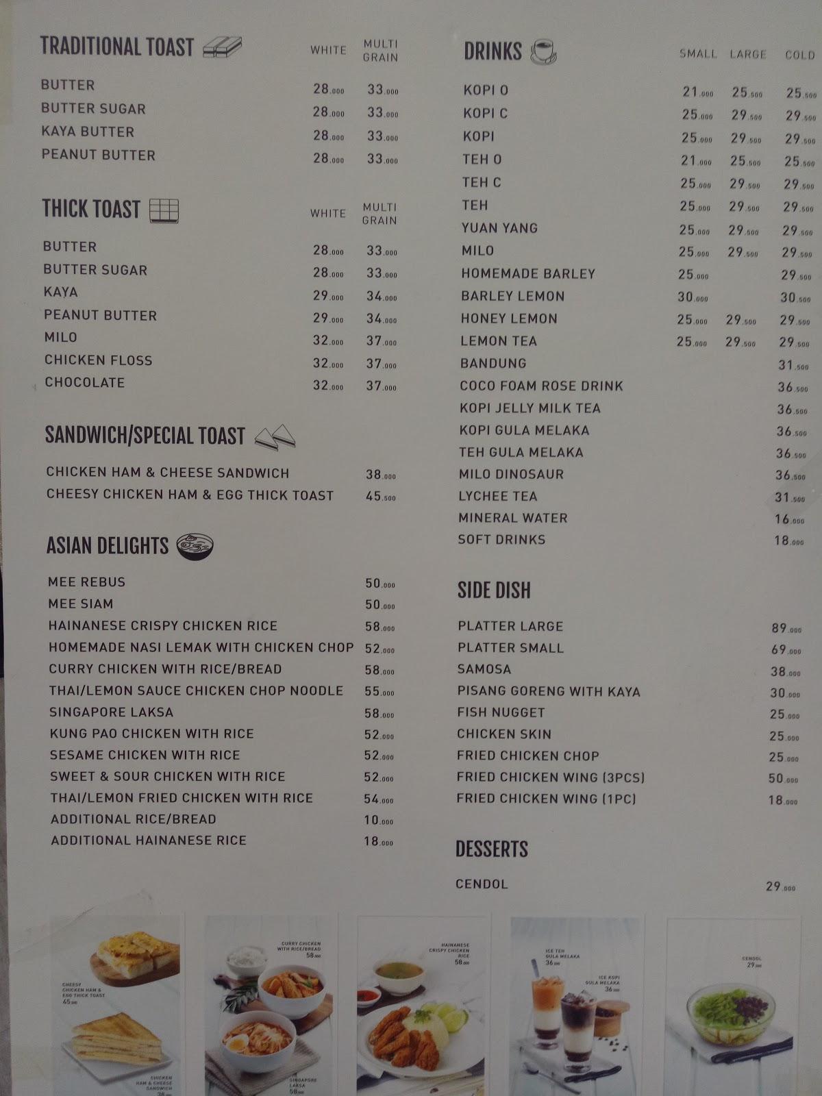 Menu at Toast Box Gandaria City restaurant, South Jakarta, Jl. Arteri ...