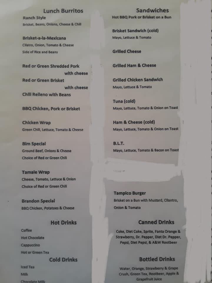 Menu at Yum-Yum's restaurant, Tularosa