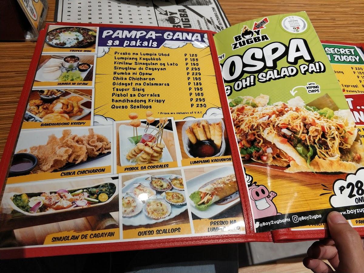 Menu at Boy Zugba restaurant, Cebu City, Central Bloc