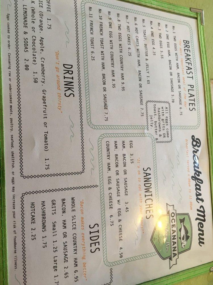 Menu at Oceanana Pier & Pier House Restaurant, Atlantic Beach