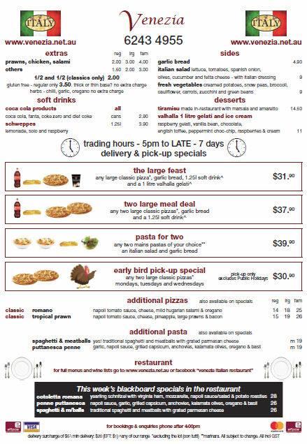 Menu at Venezia Italian Restaurant, Geilston Bay