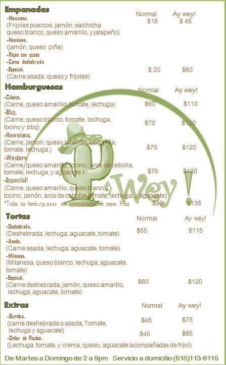Menu at Ay Wey restaurant, San José del Cabo