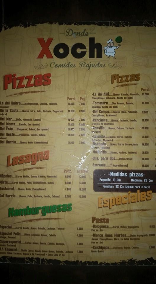 Menu at Donde xochi restaurant, Colombia