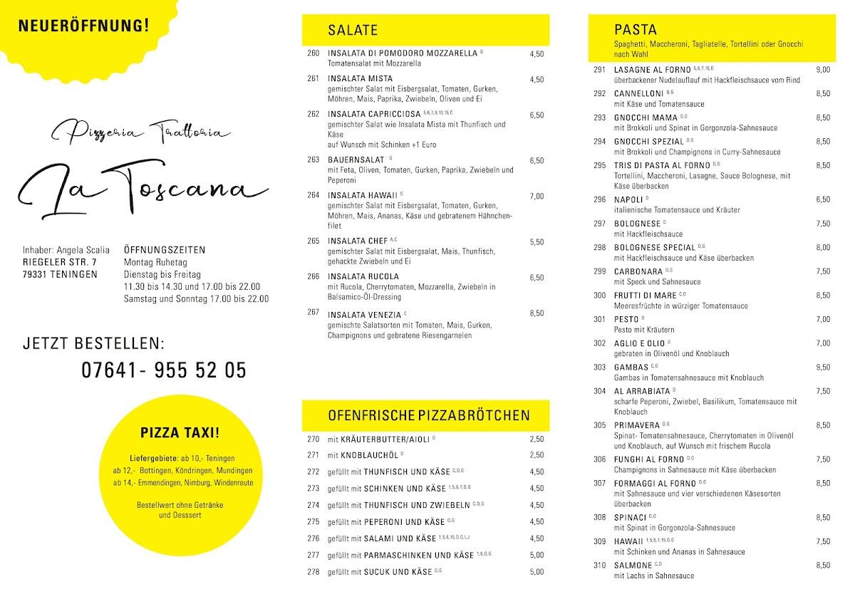 Speisekarte von La Toscana Pizzeria, Teningen