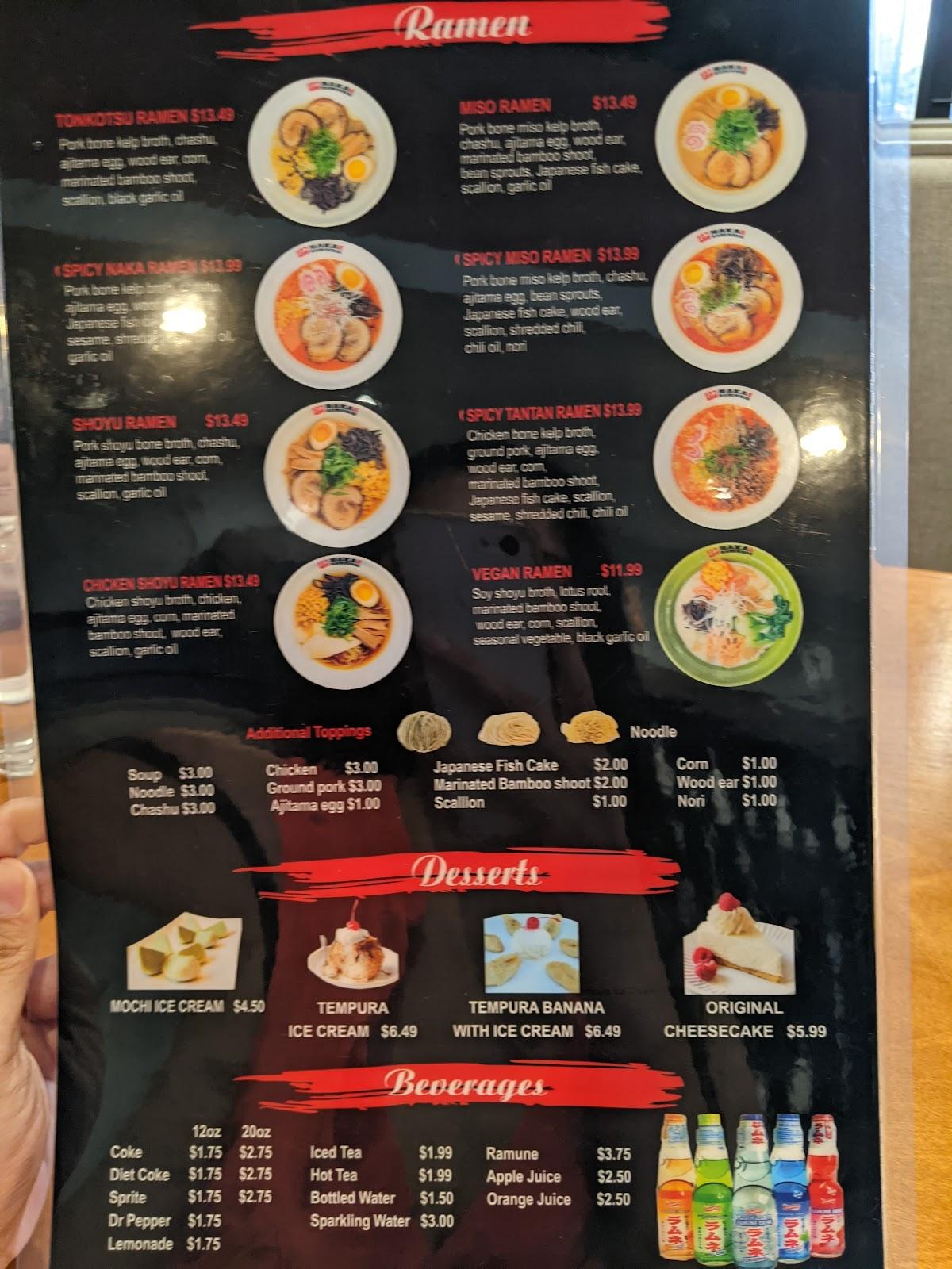 Menu at NAKA Ramen restaurant, Missouri City